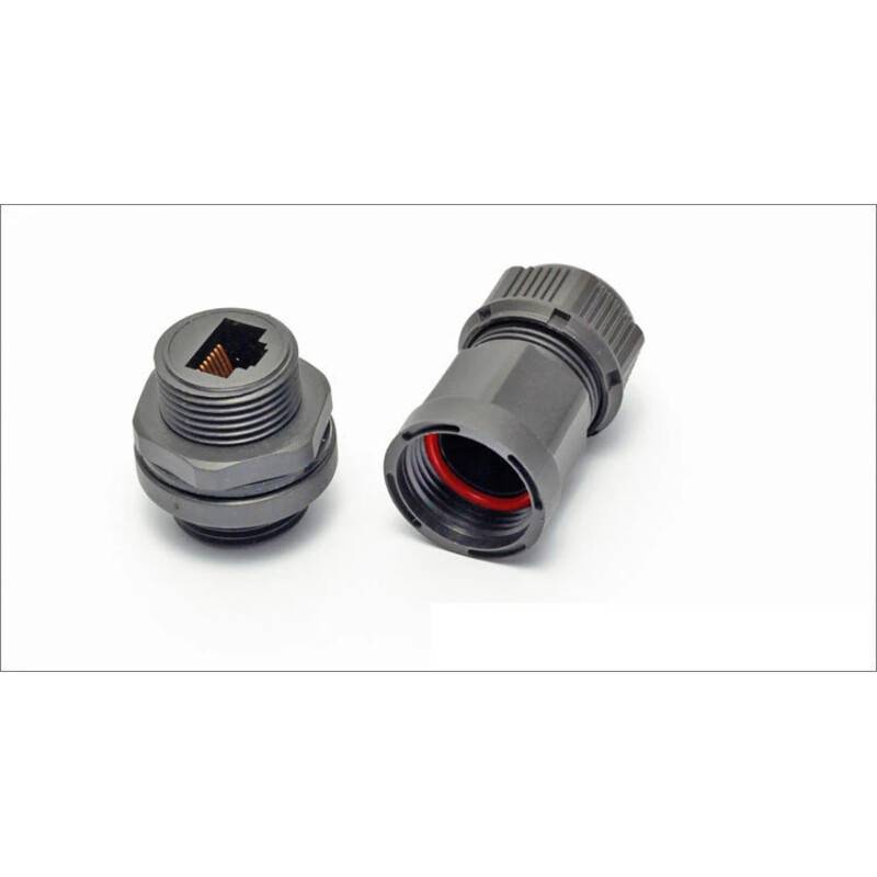 Conector RJ45 IP67 Panel Pasante con prensa estopa para cable y tapa