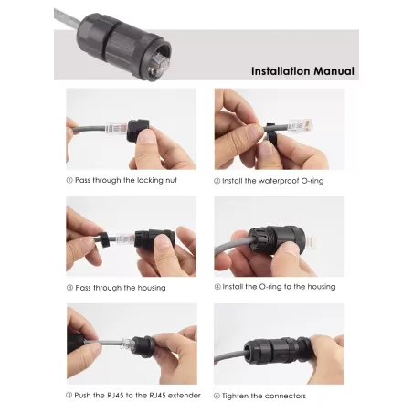 Conector RJ45 IP67 Panel Pasante tuerca trasera con volante