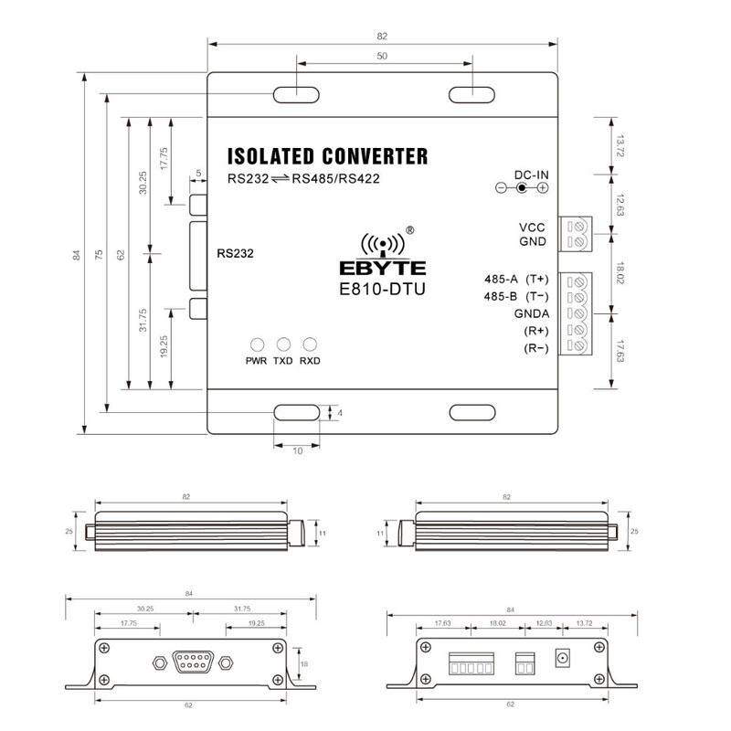 Módulo Conversor Bidireccional RS232 a RS485/RS422 E810-DTU(RS)