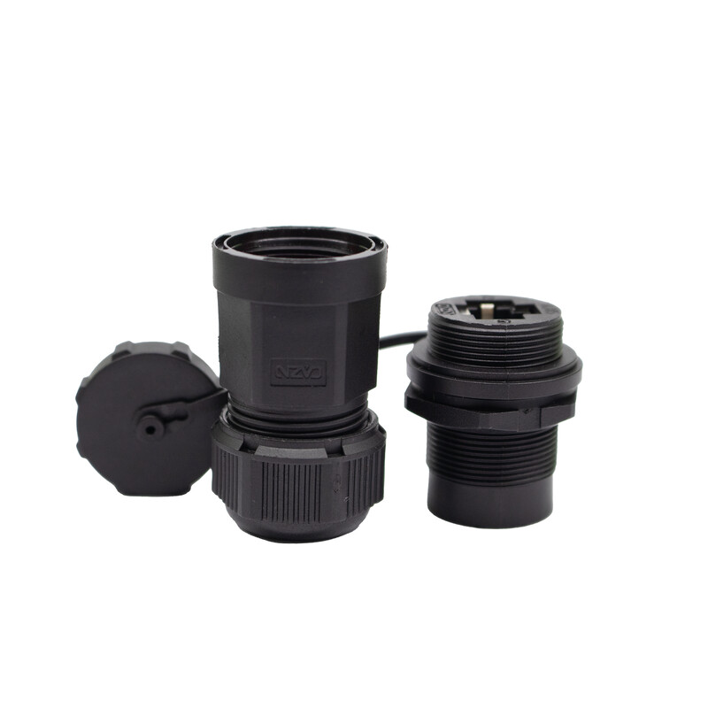 Conector RJ45 IP67 Panel Pasante tuerca trasera con volante